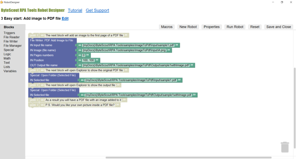 RPA Tools - Template Scenario 3: How to Add an Image to a PDF File ...