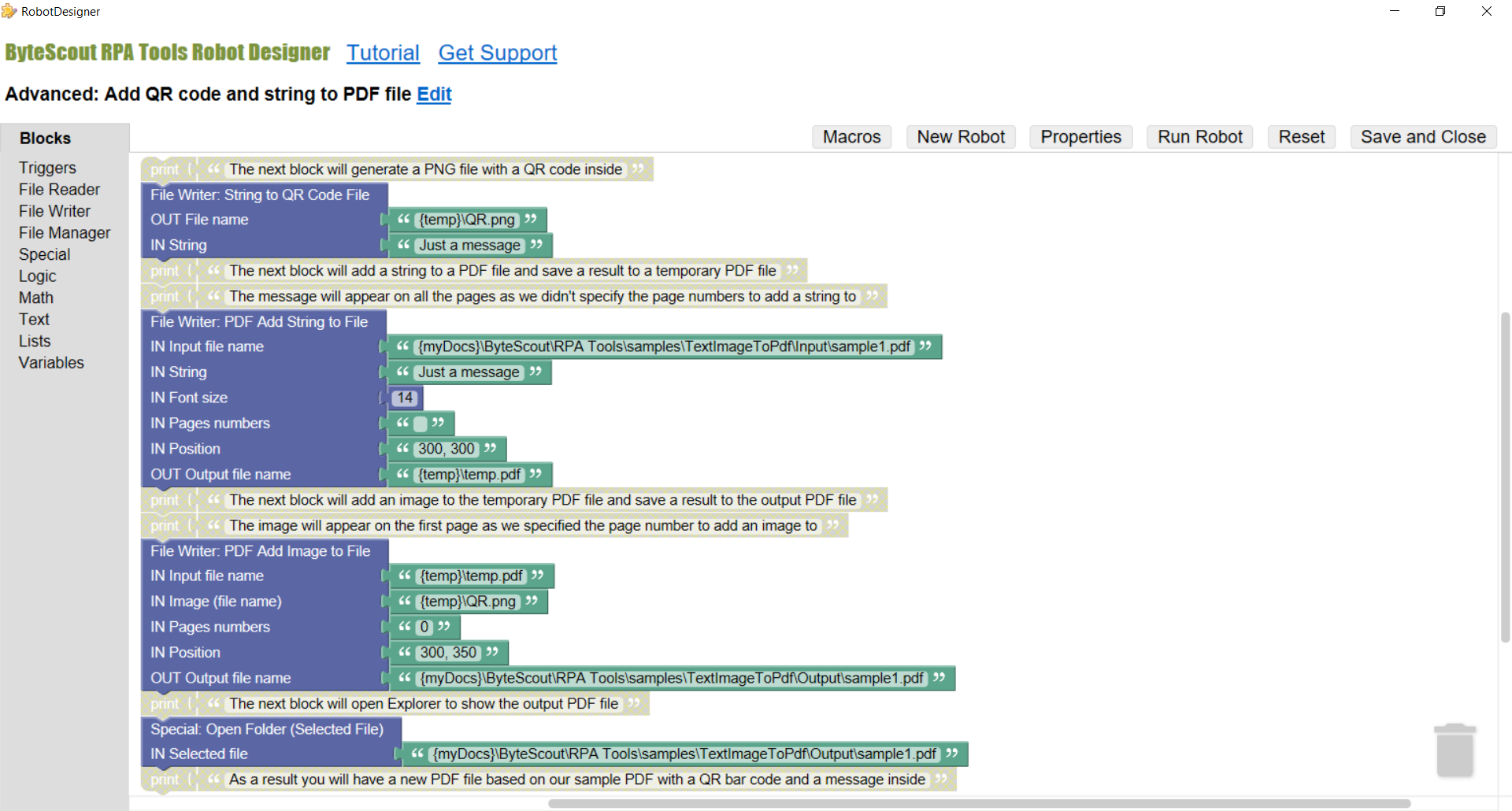 RPA Tools - Template Scenario 9: How to Add a QR Code and a String to a ...