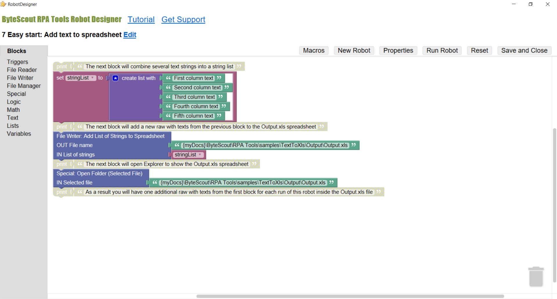 RPA Tools - Template Scenario 7: How to Add a Text to a Spreadsheet ...