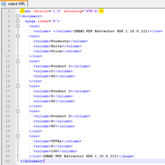 Convert Table In PDF To XML File In C VB NET VBScript Using PDF 